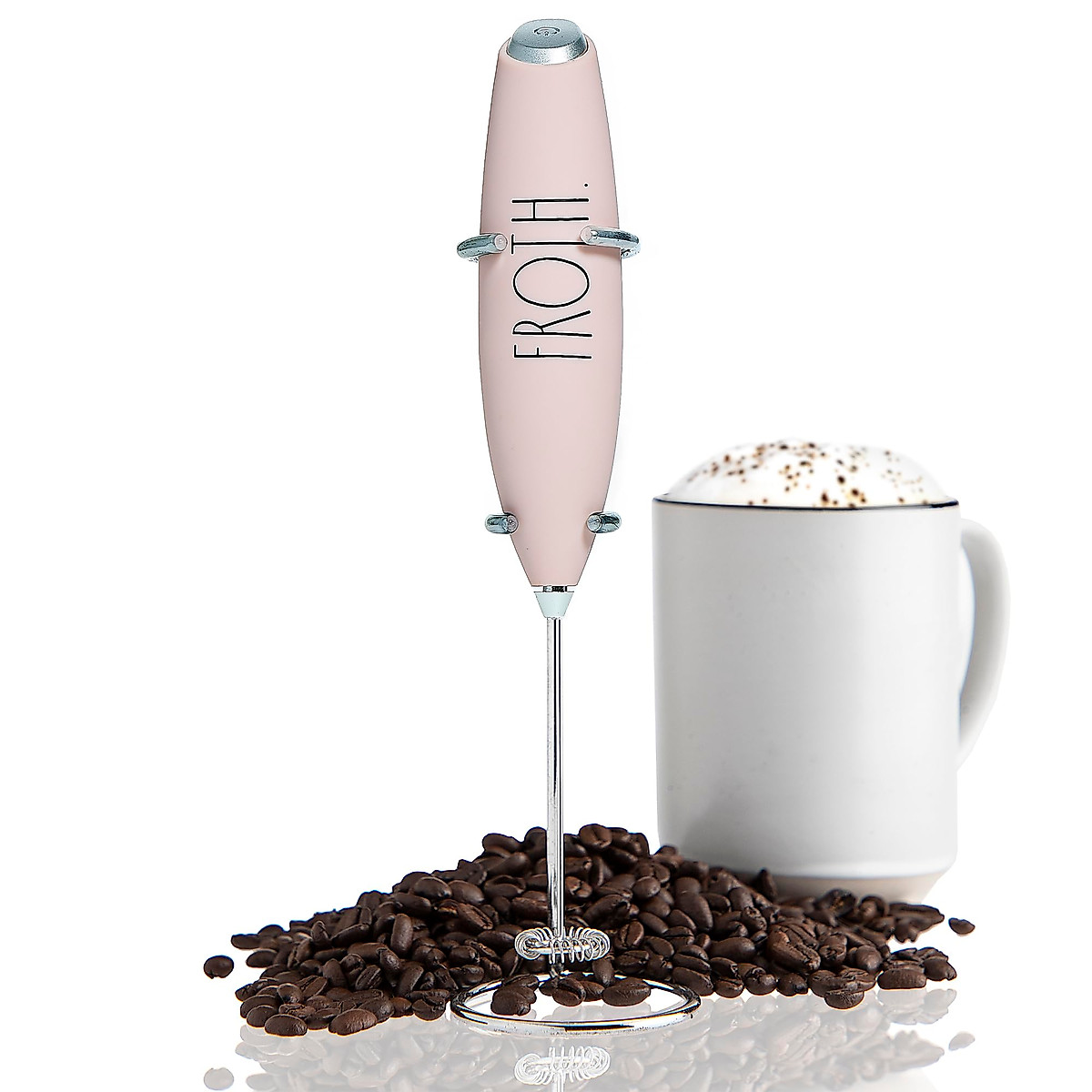 Rae Dunn Milk Frother- Handheld Electric Drink Mixer, Handheld Electric Milk Frother, Coffee Frother, Hand Blender, Frappe Maker, Handheld Latte Maker Milk Foamer (Pink)