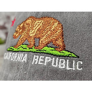 Hepandy California Bear Baseball Hat for Women Men Kids, Washed Dark Gray Cali State Flag Embroidery Snapback Hat Unisex Dad Hat Trucker Hats