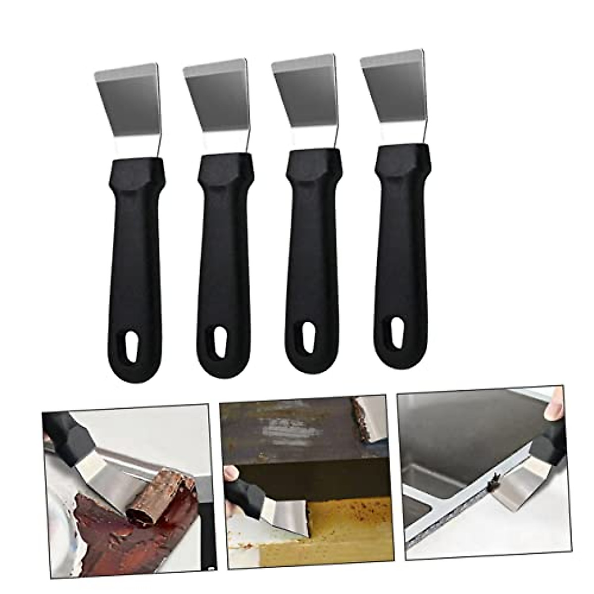PRETYZOOM 4pcs Cleaning Blade Tools Razor Floor Scraper Tile Floor Scrapers Glue Tile Adhesive Removal Paint Squeegee Jar Opener Tool Floor Tile Cleaning Scraper Cement Stainless Steel Black