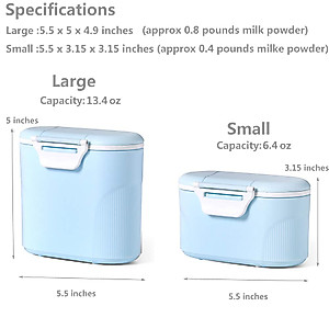 YEEHO Travel Infant Formula Dispenser Box with Scoop, Portable Baby Dry Milk Powder Food Container with Spoon Airtight Storage Easy go Parents Choice Sealed Flour Case,Blue