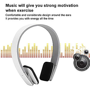 ASHATA Bluetooth Headphones,Wireless HiFi Stereo OverEar BT Headset,Ergonomic Noise Cancelling Sports Earphones with Builtin Microphone,Heavy Bass Sound,for Running/Fitness/Cycling (White)