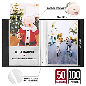 Ywlake Photo Album 4x6 100 Pockets 2 Packs, Small Mini Capacity Linen Photo Album Bulk Sets, Each Pack Holds 100 Top Loader Vertical Only Picture for Kids Boy Girls Black