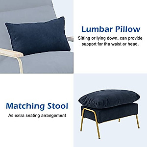 MCombo Accent Recliner Chair with Ottoman, Modern Fabric Armchair, Upholstered Sofa Bed for Living Room Bedroom, Small Space 4055 (Golden Frame, Dark Blue)