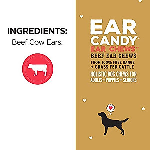 "I and love and you" Ear Candy Cow Ear Strips - Grain Free Dog Chews, 100% Beef Cow Ears, 2.5-Ounce