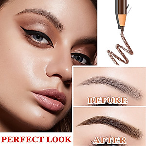 5P Waterproof Eyebrow Pencil,Pull Cord Peel-off Brow Pencil Microblading Eyebrow Pen Supplies Set Brow Pen Eyebrow Tattoo Makeup for Marking,Filling and Outlining,with Eyebrow Trimming Tool(Dark Brown)