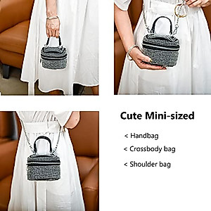 Eiyye Rhinestones Small Purse with Chain, Crossbody Handbag Mini Bucket Bag, Black Clutch Purse Rhinestones Tote Bag with Top Handle