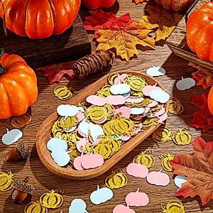 500 Pcs Fall Gender Reveal Decorations Pumpkin Confetti Baby Shower Party Supplies Thanksgiving Glitter Confetti Gold Blue Pink Table Halloween Decor for Girl Boy Birthday Supply