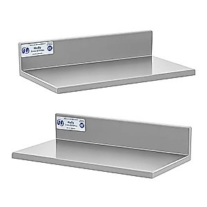 Hally Stainless Steel Wall Shelf 8.6 x 16 Inches 44 lb, NSF Commercial Heavy Duty Wall Mount Floating Shelving for Restaurant, Kitchen, Home, Hotel and Bar, 2 Pack