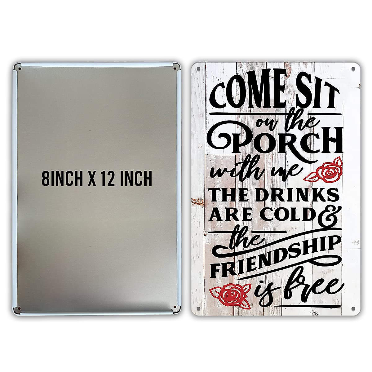 QIONGQI Funny Porch Quote Metal Tin Sign Wall Art Décor Porch Rules Wooden Style Come Sit on The Porch Sign for Home Decor Gifts