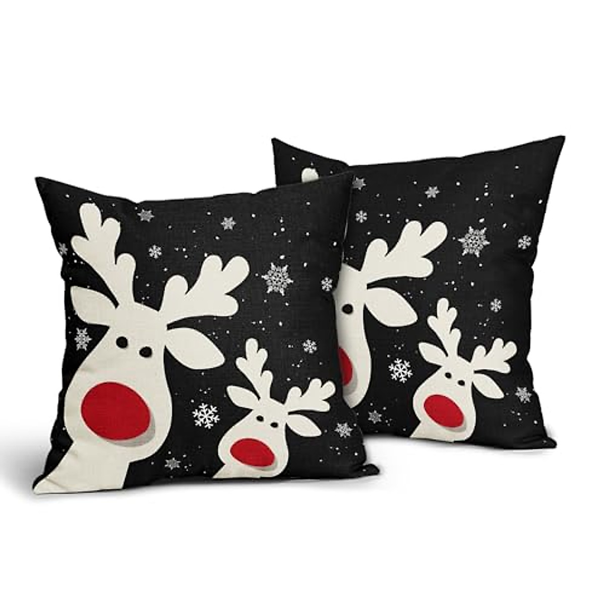 aportt Deer Christmas Pillow Covers 20X20 Inch Winter Black Snowflake Reindeer Decorative Pillow Cases Merry Christmas Holiday Square Throw Pillows Set of 2 Home Decor for Sofa Couch Bedroom Outdoor