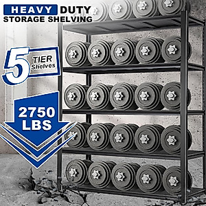 BILT HARD 48" W x 24" D x 72" H Garage Shelving Heavy Duty 2750LBS, 48 Inch Wide Adjustable 5-Tier Metal Shelves for Storage, Industrial Metal Shelf Utility Racks for Basement, Shop, Warehouse, Black