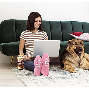 Gift for Dog Lover Women, Glass Cup and Sock for Dog Mom, Dog Mom Socks, Dog Lover Gift, Can Shaped Glass Cups, 20oz Drinking Glasses with Bamboo Lid and Glass Straw, Reusable Cup for Dog Lovers