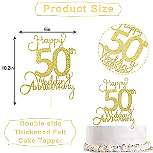 Wedding 50th Anniversary Cake Topper - Wedding Anniversary Party Decoration, Premium Gold Sequins, Happy 50th Anniversary, 50th Wedding Anniversary Cake Decoration.