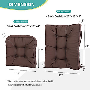 RACE LEAF Rocking Chair Cushion High Back, Non-Slip Patio Chair Cushions Set of Seat & Back Cushion with Ties for Indoor/Outdoor Rocker, Rocking Chair Pads with Memory Foam, Brown