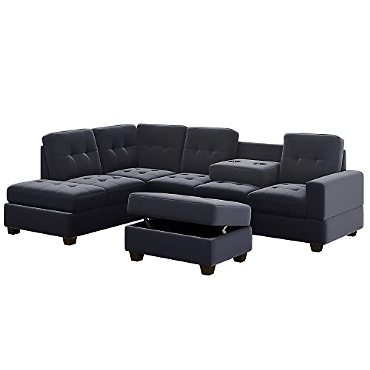 FANYE L-Shaped Oversized Corner Reversible Sectional Sofa Couch W/Chaise & Storage Ottoman,Modern 6 Seaters Velvet Upholstery Sofa&Couch with Cupholders for Home Office Apartment Living Room
