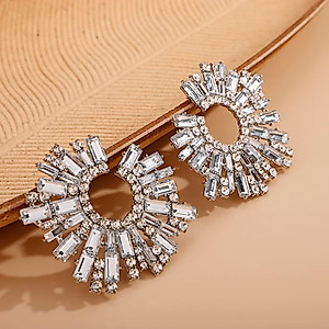 Wiwpar Fashion Crystal Big Statement Off-White Earrings for Women Sparkly Round Shape Earrings Bohemian Pave Rhinestone Earrings Jewelry for Women Brides(off-white)