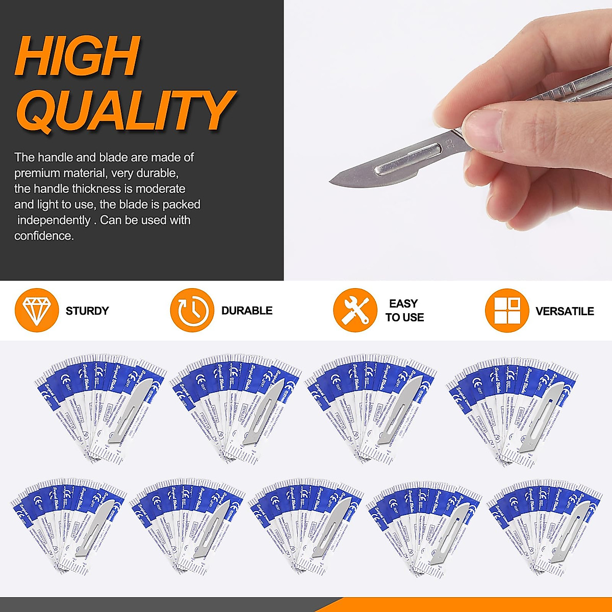 Rustark 42Pcs #10#11#12#15 Surgical Grade Blades Sterile Scalpel Blades with #3 Scalpel Knife Handle Assortment Kit for Biology, Lab Anatomy, Practicing Cutting, Art Crafts