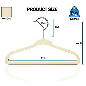 GVTECH Kids Hangers Velvet, [50 Pack] Children Cloth Durable Baby Hangers for Closet - Perfect Infant Toddler Kid Hanger for Everyday Use, Non Slip 360° Hooks for Shirt, Pant, Dress (50 Pack, Ivory)