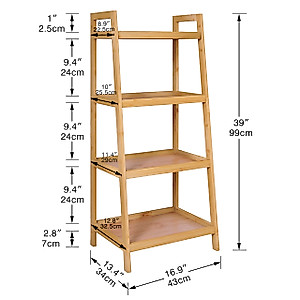 SMIBUY Bamboo Ladder Bookcase, Bathroom Storage Rack Organizer, 4 Tier Freestanding Plant Display Stand Space Saver Shelves for Bedroom, Kitchen, Balcony (Natural)