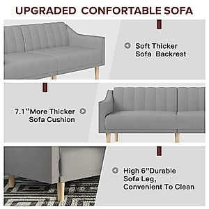 ZeeFu Convertible Futon Sofa Bed,74" Modern Grey Velvet Convertible Folding Sleeper Sofa Bed with Adjustable Backrest,Upholstered Reclining Futon Sofa Couch for Living Room Bedroom Office Apartments