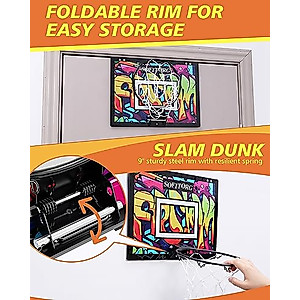 SOFITORG Mini Basketball Hoop Indoor - Over The Door Basketball Hoop with Foldable Flex Rim - Wall Mount Basketball Hoop Set with 2 Balls - Small Hoop Toy for Kids Teens Adults