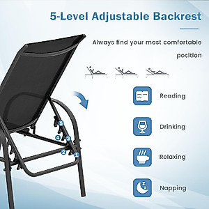 Giantex 2 Pack Patio Lounge Chair, Outdoor Chaise Lounge with 5 Adjustable Backrest, Sturdy Steel Frame, Sunbathing Recliner, Beach Chair, Tanning Chair for Outside, Yard, Balcony, Pool Chairs, Black