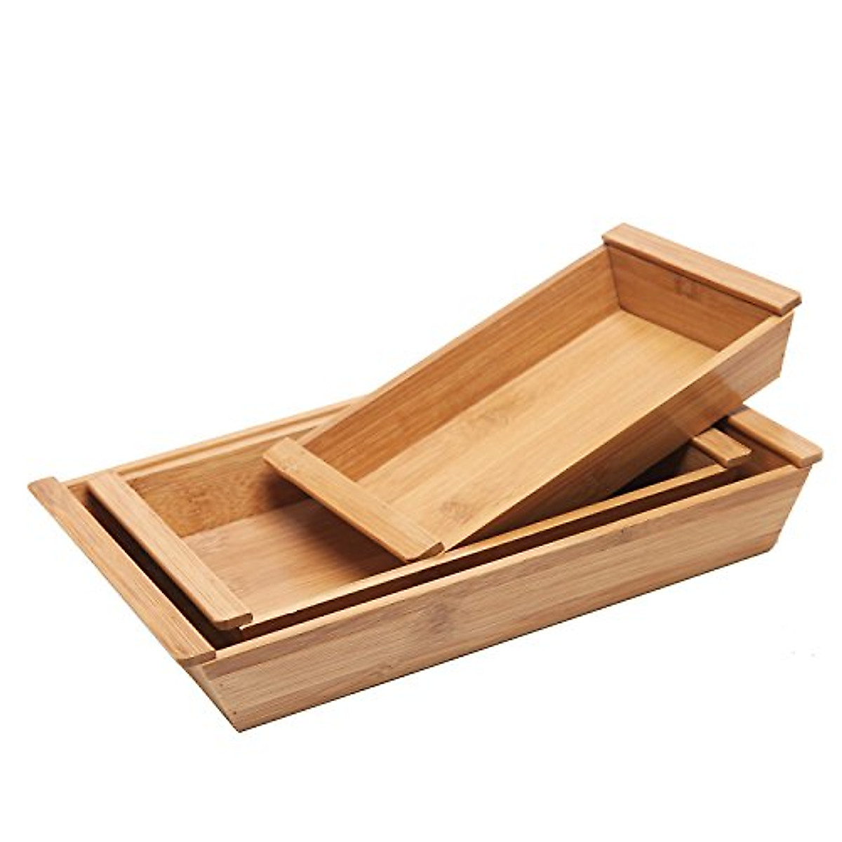 MyGift Natural Bamboo Nesting Small Serving Tray with Handles, Wooden Decorative Trays, Set of 3