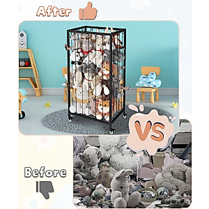 Ardier Stuffed Animal Storage Organizer with Wheels, Stuffed Animal Zoo Shelf with Elastic Rope for Nursery, Play Room, Bedroom, Kids Plush Toy Holder for Boys and Girls, Black.