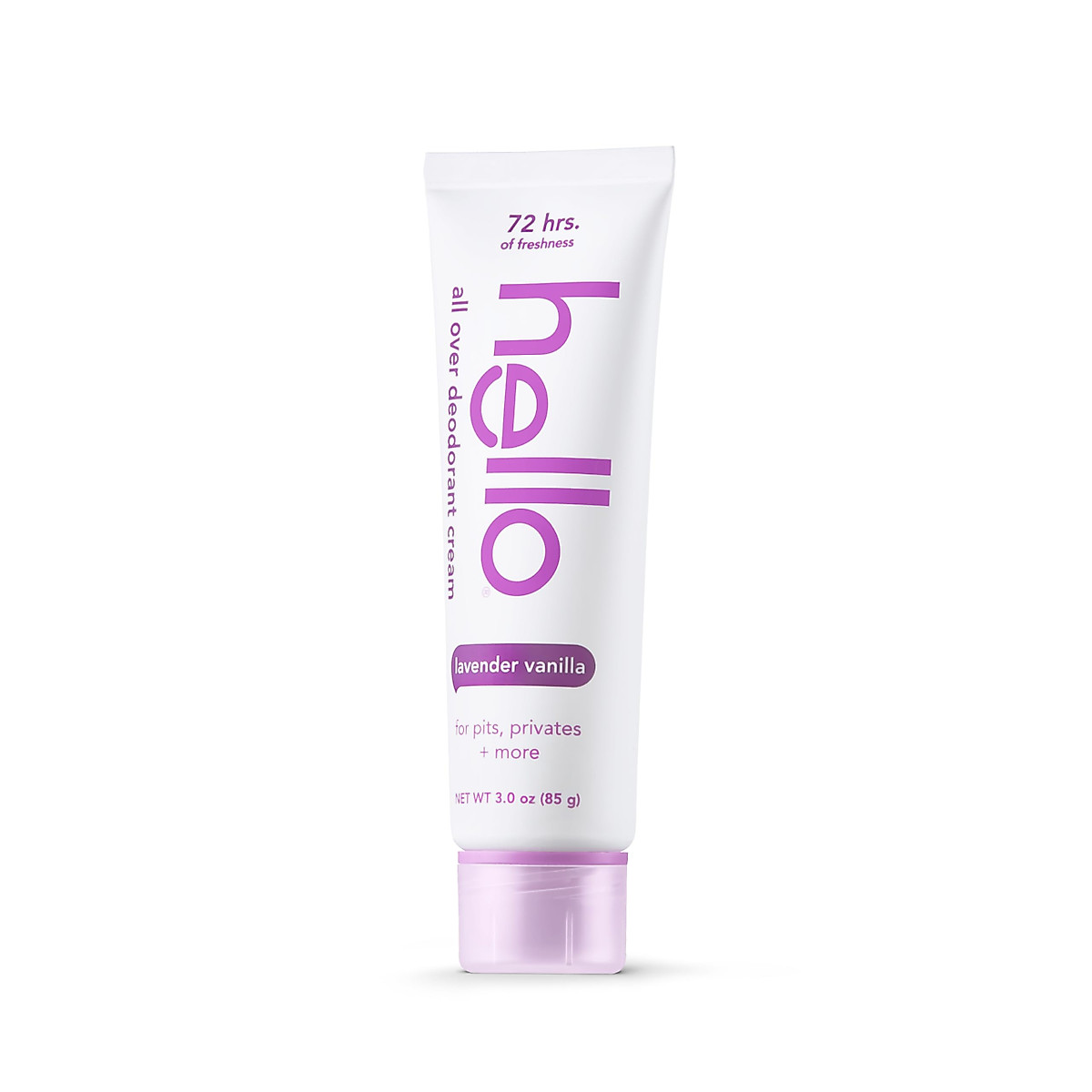 hello All Over Lavender Vanilla Whole Body Deodorant Cream, Aluminum Free Deodorant Cream for Pits, Privates + More, Offers 72 Hours of Freshness, Safe for Sensitive Skin, Vegan, 1 Pack, 3 Oz Tube