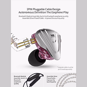 Linsoul KZ ZSX 5BA+1DD 6 Driver Hybrid in-Ear HiFi Earphones with Zinc Alloy Faceplate, Recessed 2 Pin Detachable Cable for Audiophile Musician (with Mic, Black)