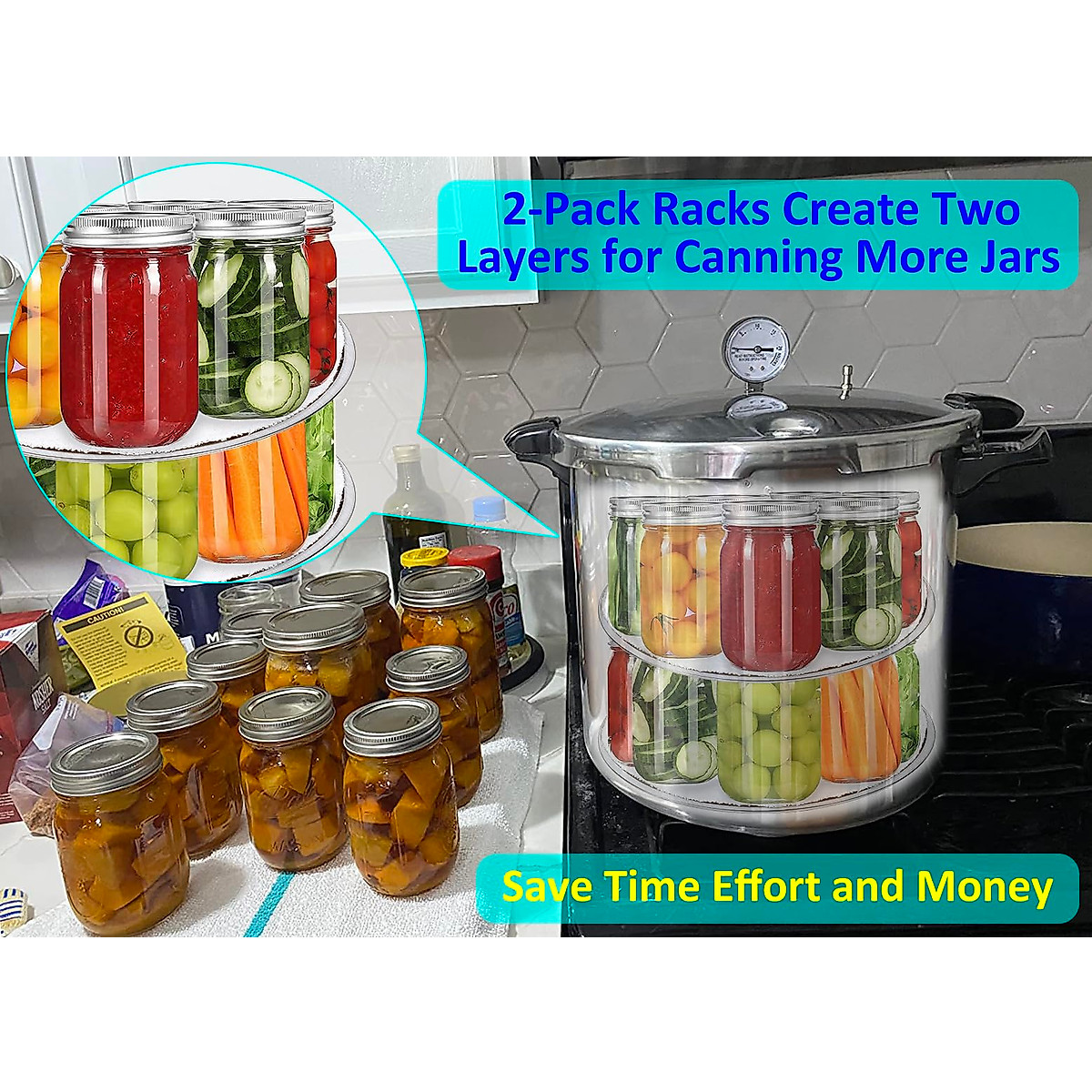 Jolaxy 2-Pack 11" Pressure Canner Rack + Cotton Jars Mat, 304 Stainless Steel Cooking Rack, 11 inch Canning Rack Replacement for Presto All-American and More Pressure Canner