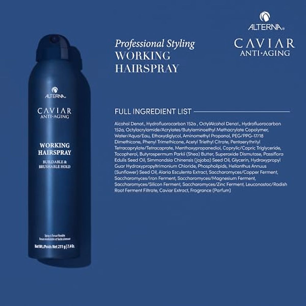 Alterna Caviar Anti-Aging Professional Styling Working Hair Spray | Ultra-dry, Brushable | Helps Control Frizz & Adds Shine | Sulfate Free | Nutmeg