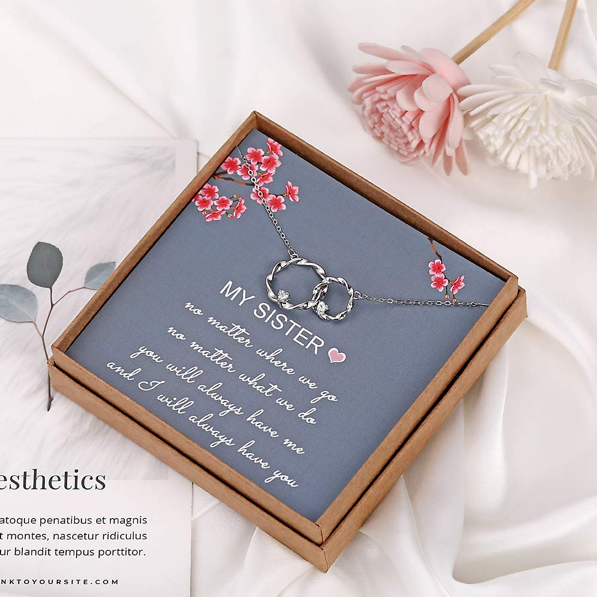 AnalysisyLove Sister Gifts from Sister, Sterling Silver Interlocking Infinity 2 Circles Necklace for Sisters, Big Sister Little Sister Gift, Birthday Jewelry Friendship Gifts