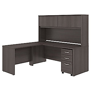Studio C 72W x 30D L Shaped Desk with Hutch, Mobile File Cabinet and 42W Return in Storm Gray