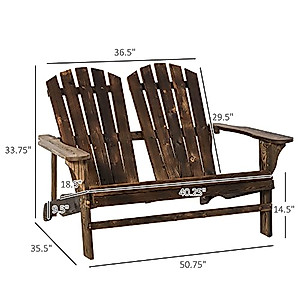 Outsunny 2 Person Adirondack Loveseat, Fire Pit Chair for 2, Wooden Double Adirondack for Patio, Porch, Backyard, Garden with High-Back, Wide Armrests, Brown