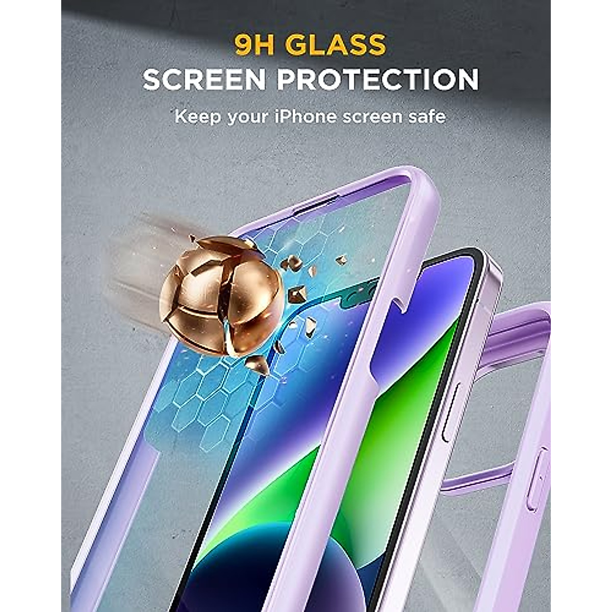 Miracase Glass Series Designed for iPhone 14 Plus Phone Case 6.7 inch, 2023 Upgrade Full-Body Clear Bumper Case with Built-in 9H Tempered Glass Screen Protector and Camera Lens Protector,Purple