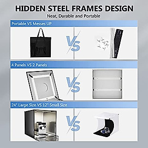 Photo Light Box Photography, Takerers Bi-Color Dimmable 24 x 24 inch Background Studio Shooting Tent Kit, 6 Color Backdrops, Foldable Picture Lightbox with 240 LED, 3000-6500K Lighting Booth