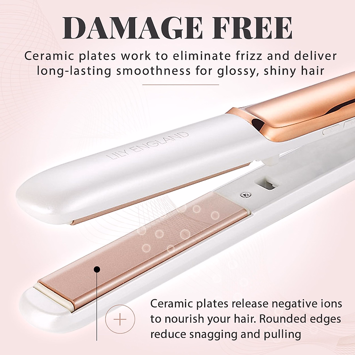 Lily England Hair Straightener and Curler, Adjustable Temperature, Dual Voltage 1 Inch Ceramic Rose Gold Flat Iron, Hair Straightener Curling Iron in One