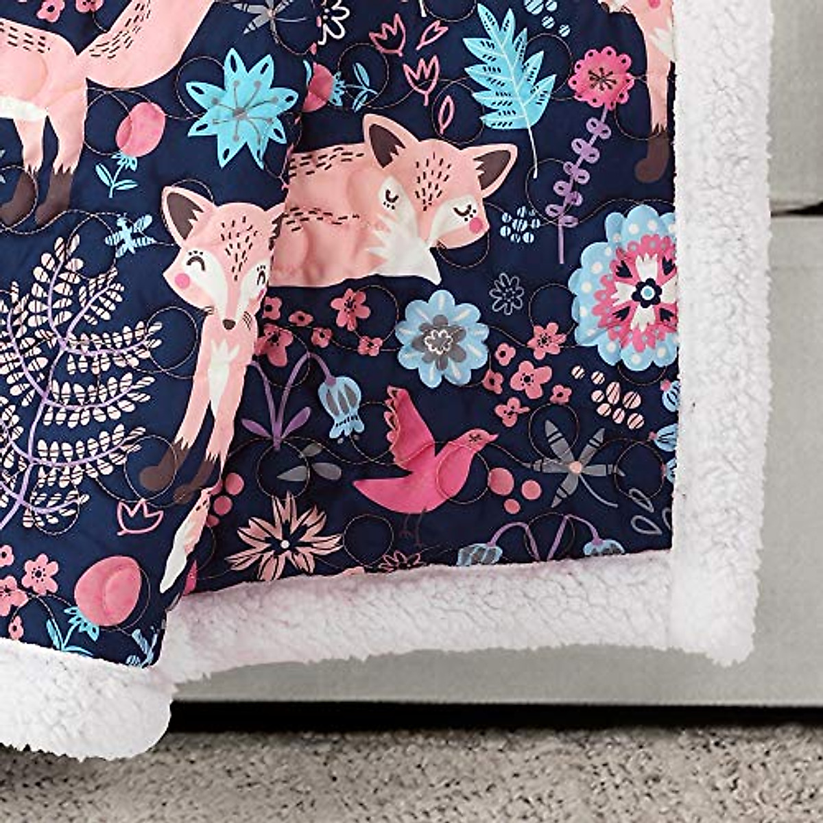 Lush Decor Pixie Fox Sherpa Throw Blanket, 60" x 50", Navy & Pink
