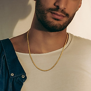 GLIVEOR Gold Chain for Men Women, 18K Gold Over Cuban Link Chain for Men 22 Inch Gold Chain for Men 3.5mm Diamond Cut Gold Chain Necklace for Men Gold Chains