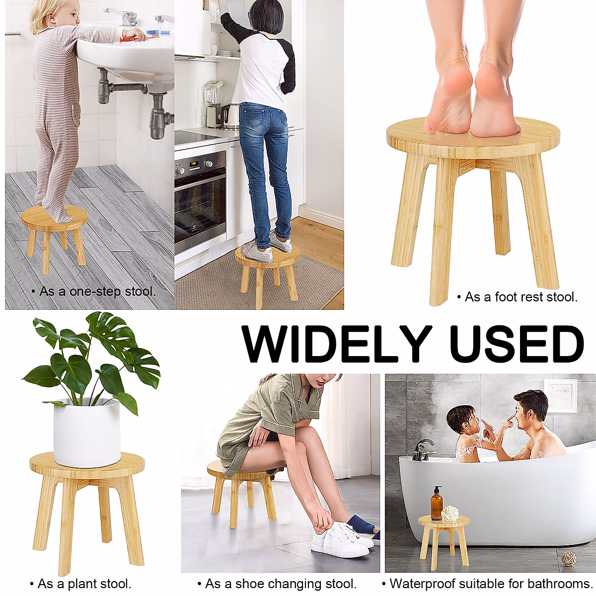 Bamboo Wooden Step Stool - Portable Stool - Foot Stool Bed Steps for High Beds for Adults Holds Up to 350lbs Sturdy Kids Step Stools for Kitchen Bathroom Bedroom Toilet (Large Round)