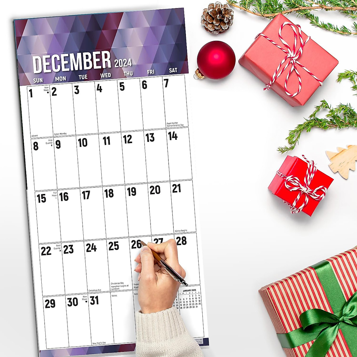 RED EMBER The Big Grid Jumbo Large Print - Pyramids 2024 Hangable Monthly Wall Calendar - 12" x 24" Open | Giftable | Easy to Read Planners for Office Extra Large | Massive Writing Space