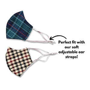 HOPE LOVE SHINE Cotton Face Masks with Adjustable Ear Loops and Filter Pocket for Adult Men and Women - Reusable, Breathable, and Washable - Green Plaid, Beige Plaid, Black, and Navy - 4 Pack