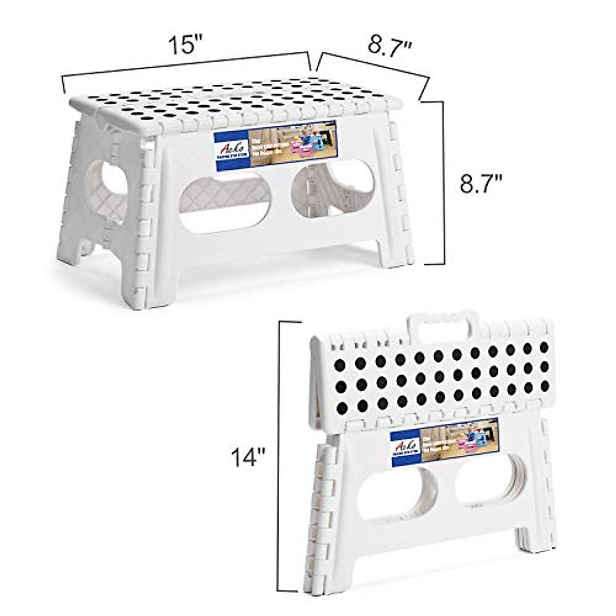 ACSTEP Folding Step Stool 9 Inch,15-Inch Extra Wide Heavy Duty Stepping Stool More Safe and Comfortable Non Slip Foldable Step Stool for Kids and Adults White