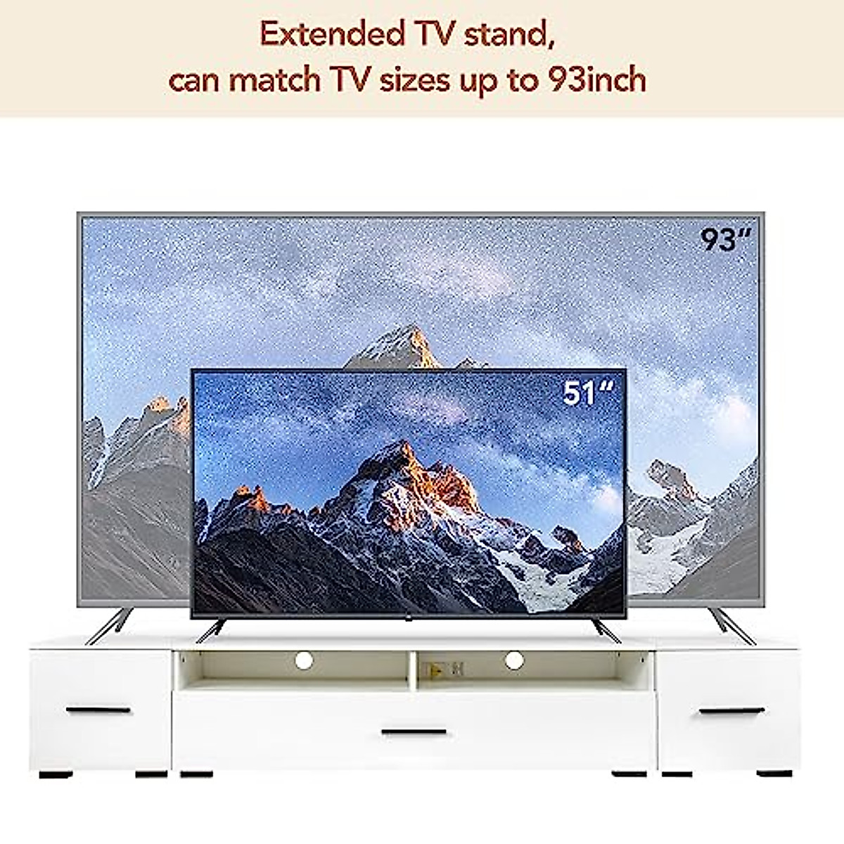 BAMACAR LED TV Stand for 90 Inch TV, LED Entertainment Center for 85 80 75 Inch TV Stand White, 70 80 85 90 Inch TV Stand with LED Lights, Modern TV Stand with Storage, Large TV Stand for Living Room