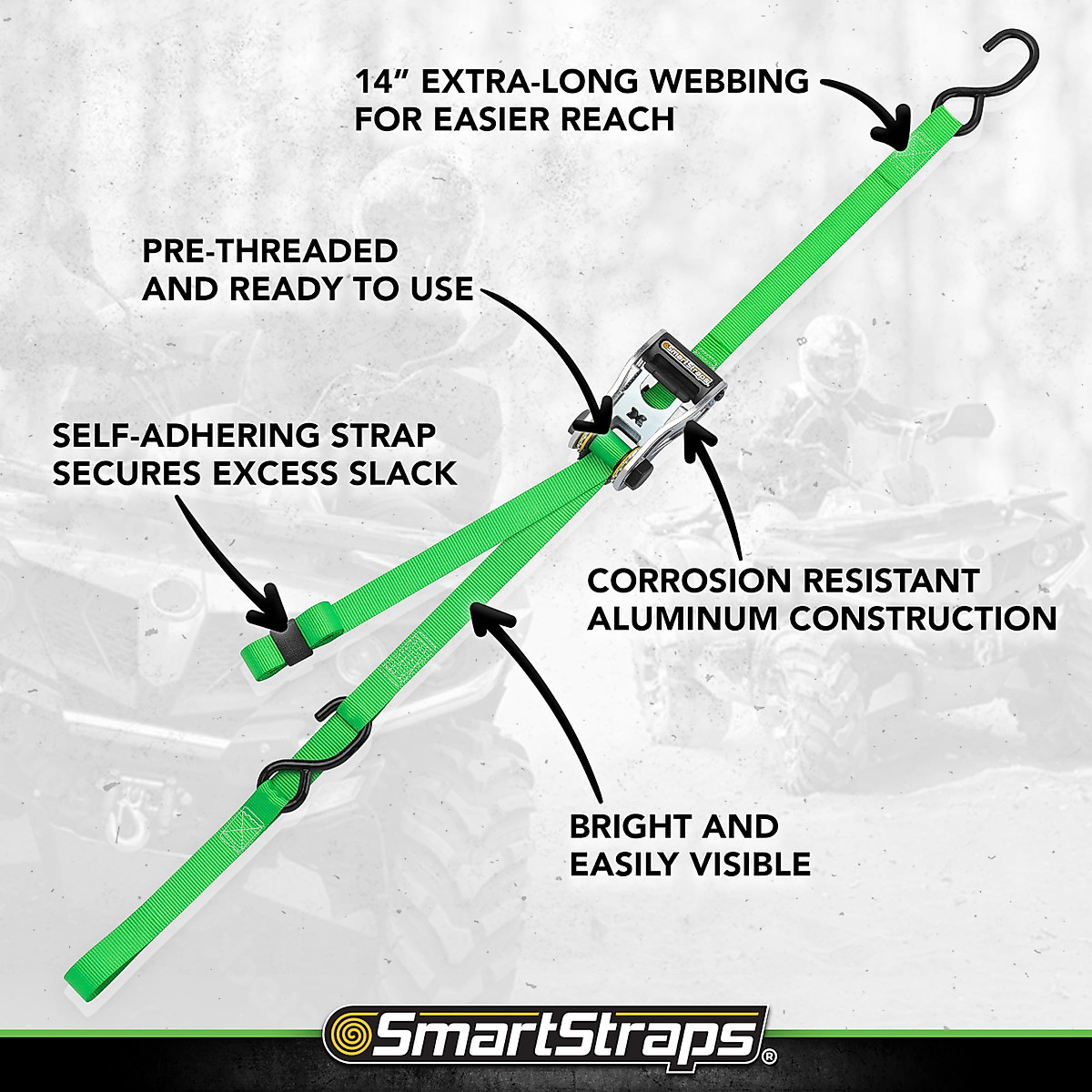 SmartStraps Ratchet Straps - 14ft GRN Premium RatchetX 4pk 1,500lb