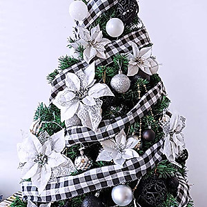 Winlyn 50 Yards Black and White Buffalo Check Plaid Wired Ribbon Gingham Ribbon 2.5" Wide for Christmas Tree Wreath Bows Festive Farmhouse Decoration Gift Wrapping Crafts Floral Arrangement