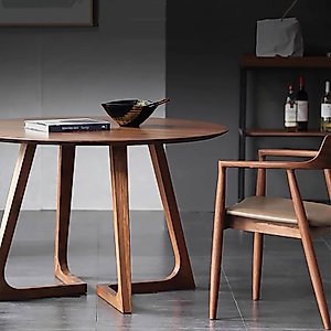 TopJia Mid Century Modern Dining Table,Round Solid Wood Kitchen & Dining Room Tables,Rustic Pedestal Table Small Leisure Coffee Table for 2,4 People(24'' Lx24'' Wx24'' H, Brwon)