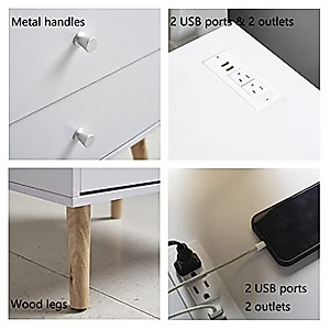 OBRICOL Night Stand,Charging Station Side Table, Functional End Table for Bedroom,Living Room (White)