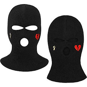 3-Hole Knitted Full Face Cover Ski Mask 2 Pcs Balaclava Knitted Three Hole Mask Beanie Winter for Outdoor Activities (Black, Smile Style)